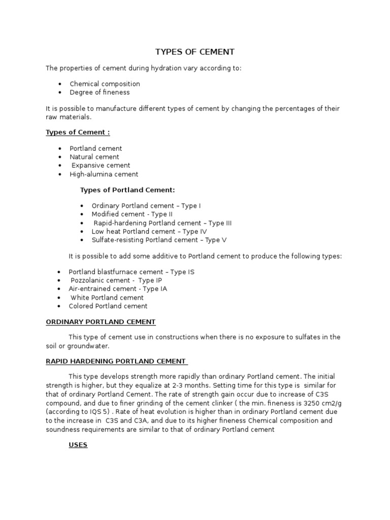 Types of Cement | PDF