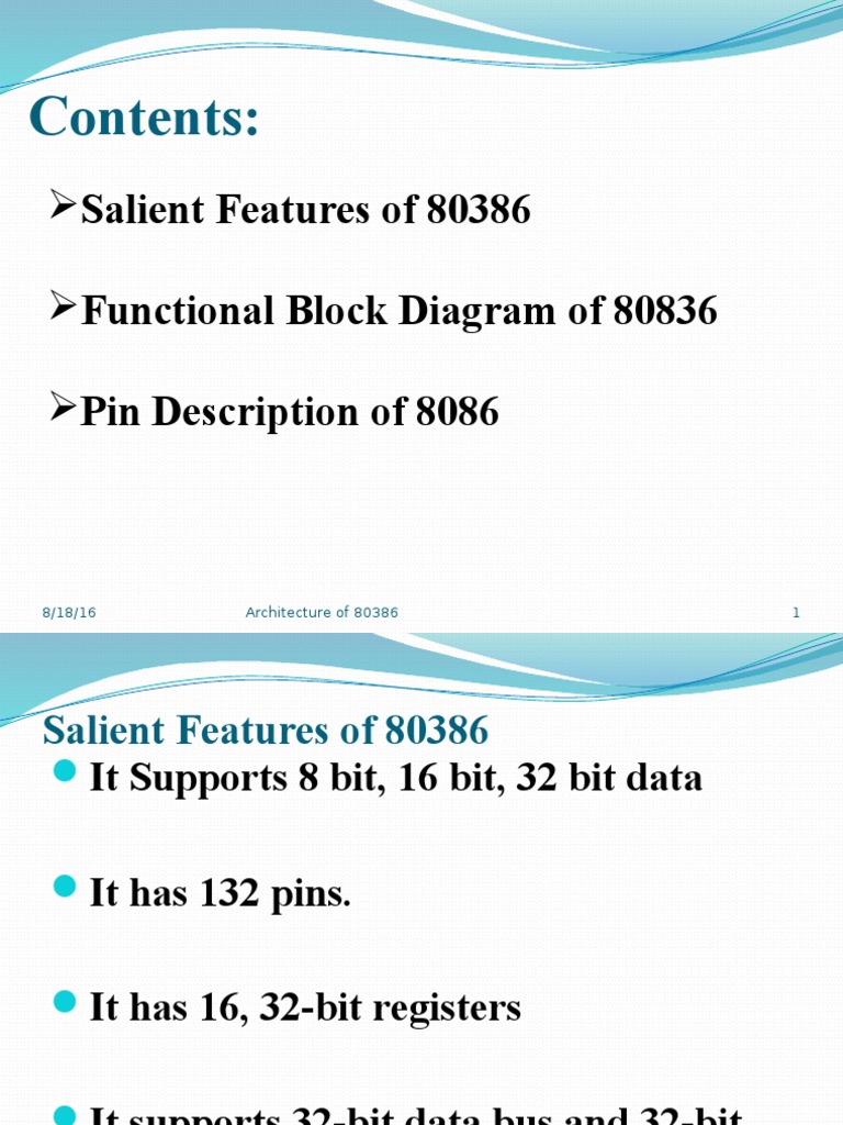 Contents:: Salient Features of 80386 Functional Block Diagram of 80836 ...