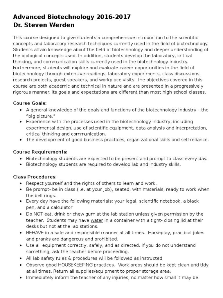 Biotechnology Syllabus 2016-2017 | Download Free PDF | Laboratories ...