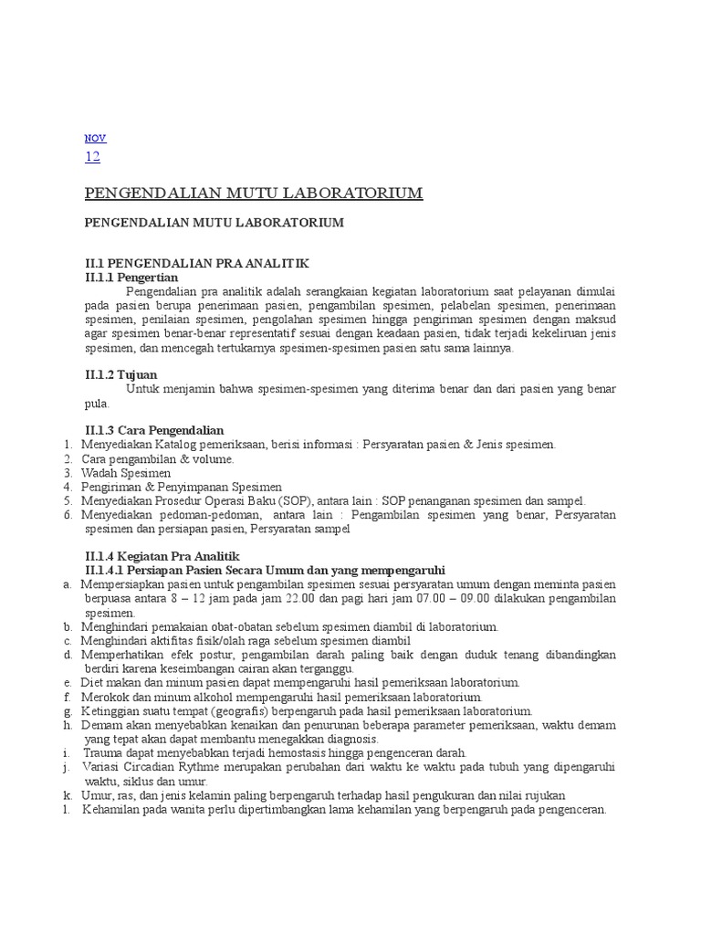 SOP Pengendalian Mutu Laboratorium | PDF