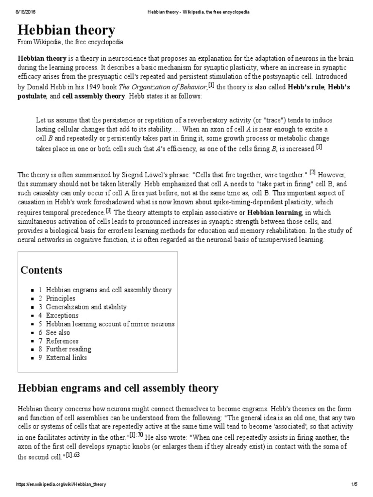 Hebbian Theory | PDF | Cognitive Neuroscience | Cognition