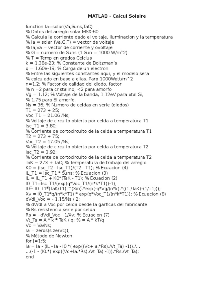MATLAB-calcul Solaire | PDF | Ingeniería Electrónica | Fuerza