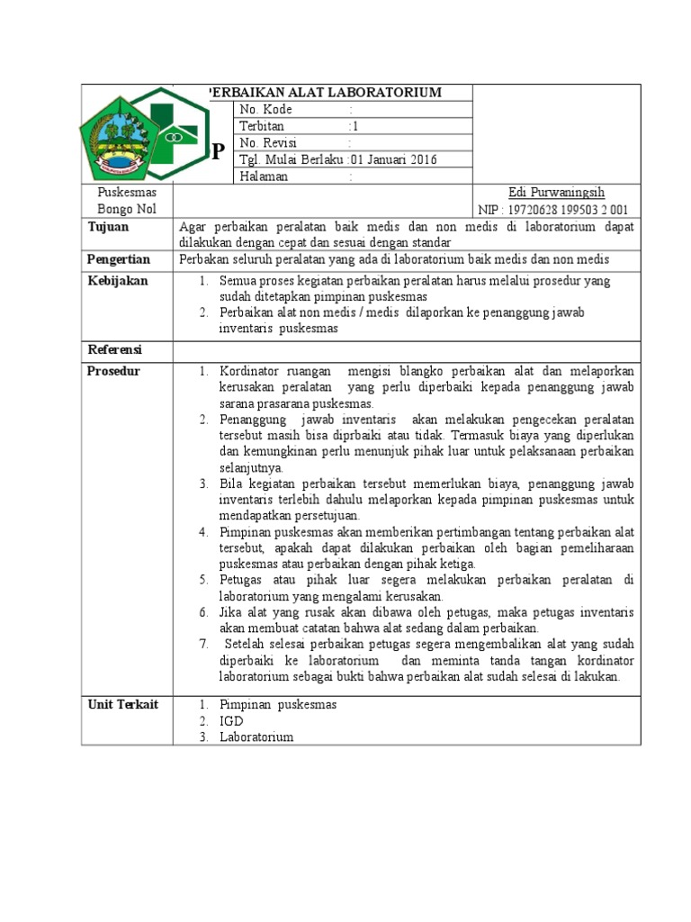 SOP Perbaikan Alat Laboratorium | PDF