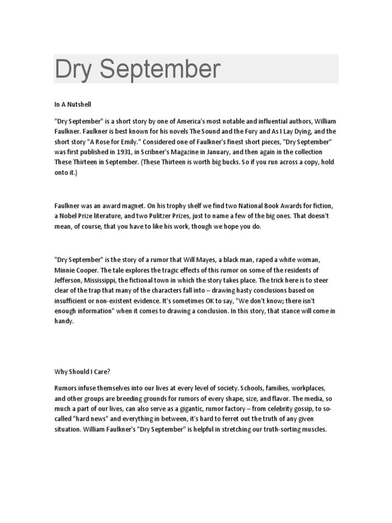 Dry September in A Nutshell | PDF | William Faulkner