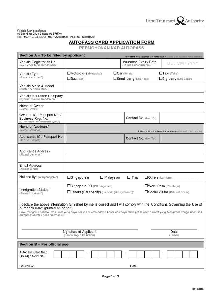 Autopass Card Application Form | PDF