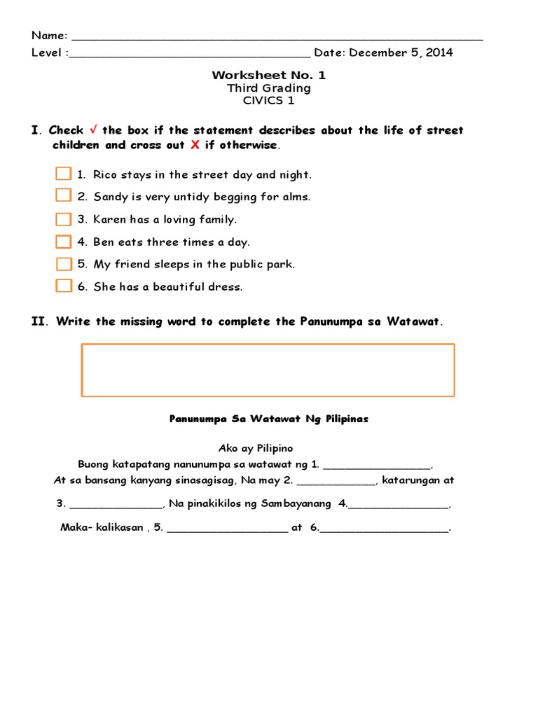 Panunumpa sa Watawat Worksheet | PDF
