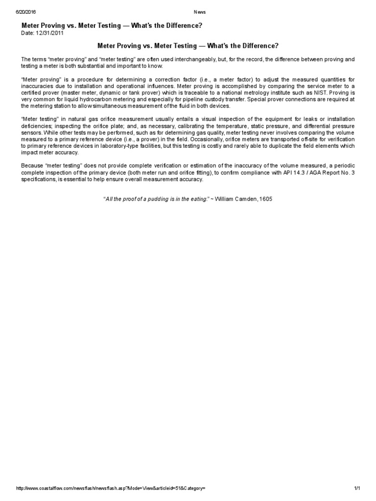 Meter Proving Vs Testing | PDF