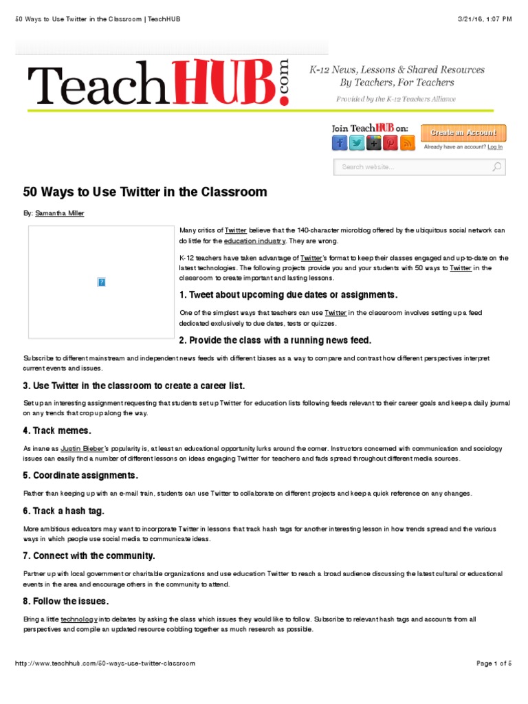 Twitter Strategies for K-12 Classrooms | PDF | Microblogging | Twitter