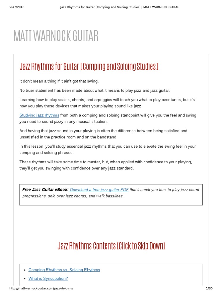 Jazz Rhythms For Guitar (Comping and Soloing Studies) - MATT WARNOCK ...
