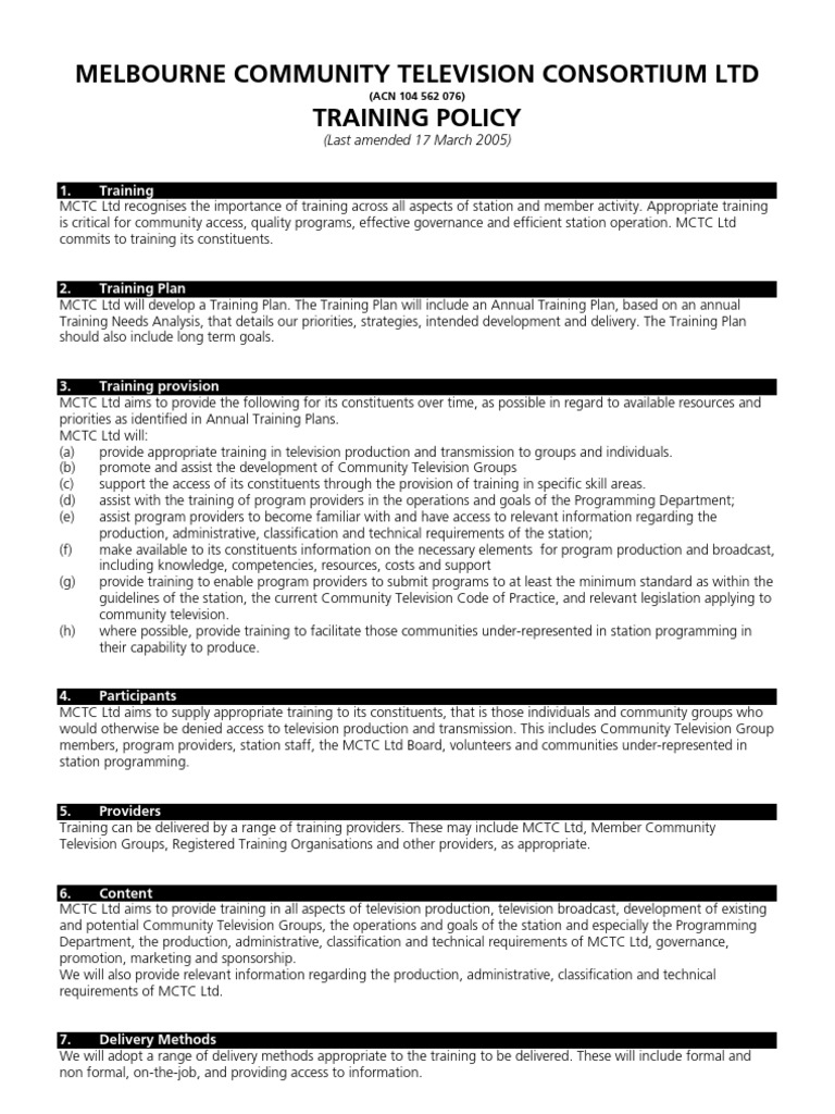 MCTC Training Policy Overview 2005 | PDF | Competence (Human Resources ...