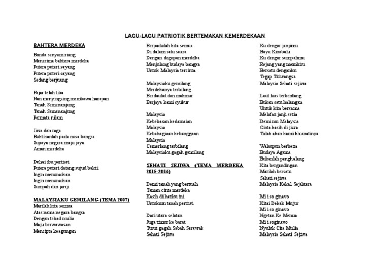 Lirik Lagu Merdeka | PDF