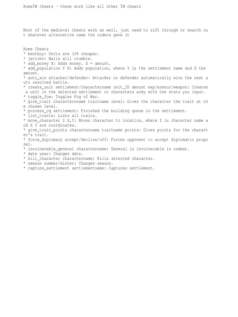 Rome Total War Cheats | PDF