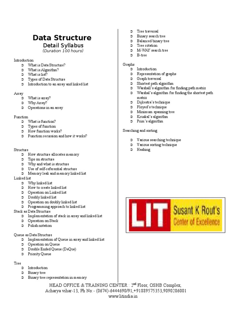 Data Structures Course Outline | PDF
