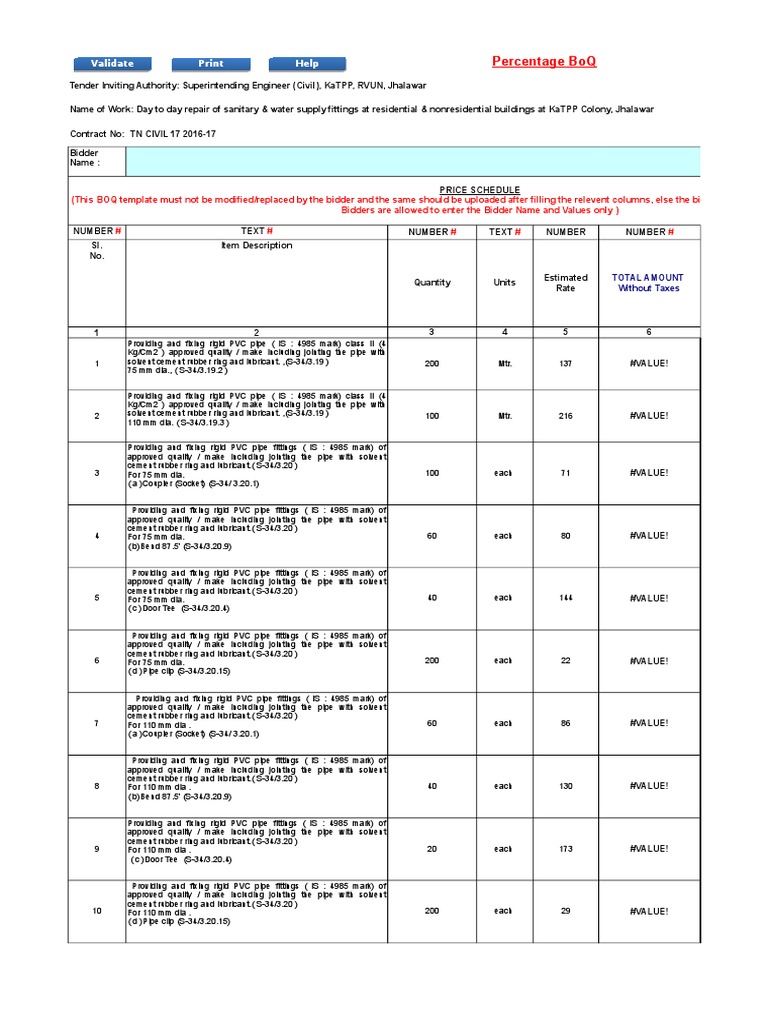 BOQ td17 | PDF | Sink | Pipe (Fluid Conveyance)