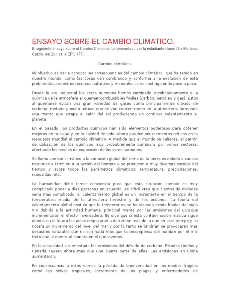 Ensayo Sobre El Cambio Climatico | PDF | Cambio climático ...