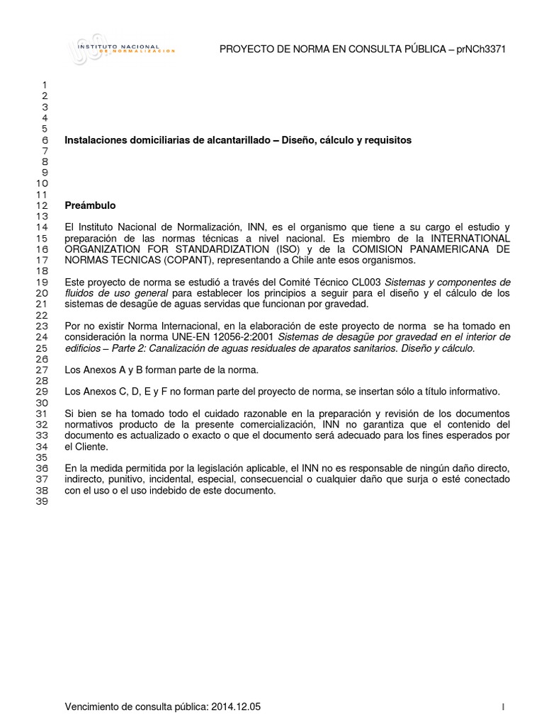 Articles-5853 NCH 3371 Alcantarillado | PDF | Aguas residuales | Líquidos