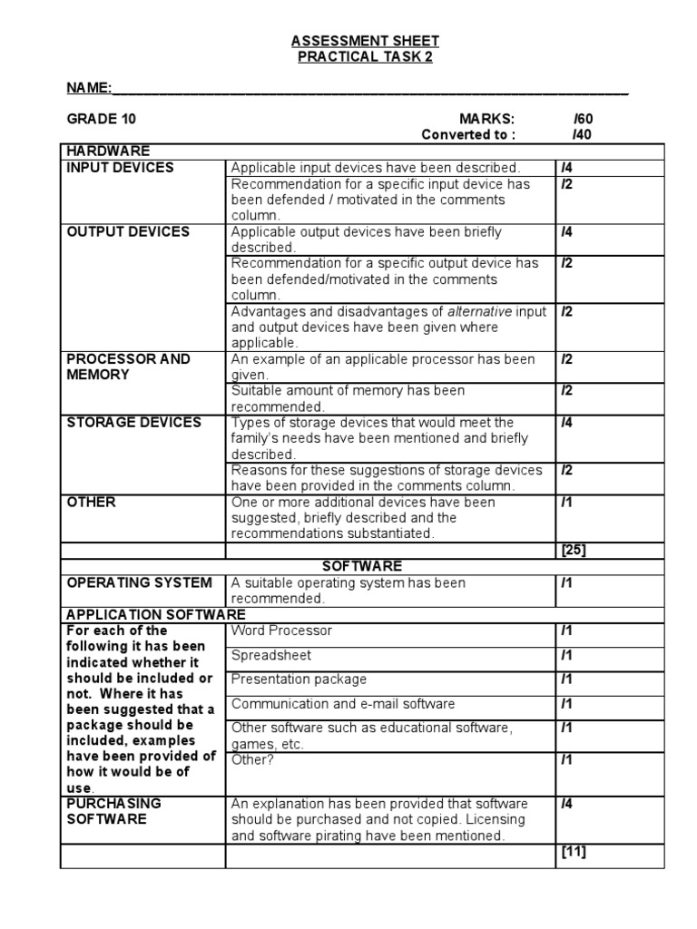 Authentic Task 2 - Rubric | Input/Output | Operating System