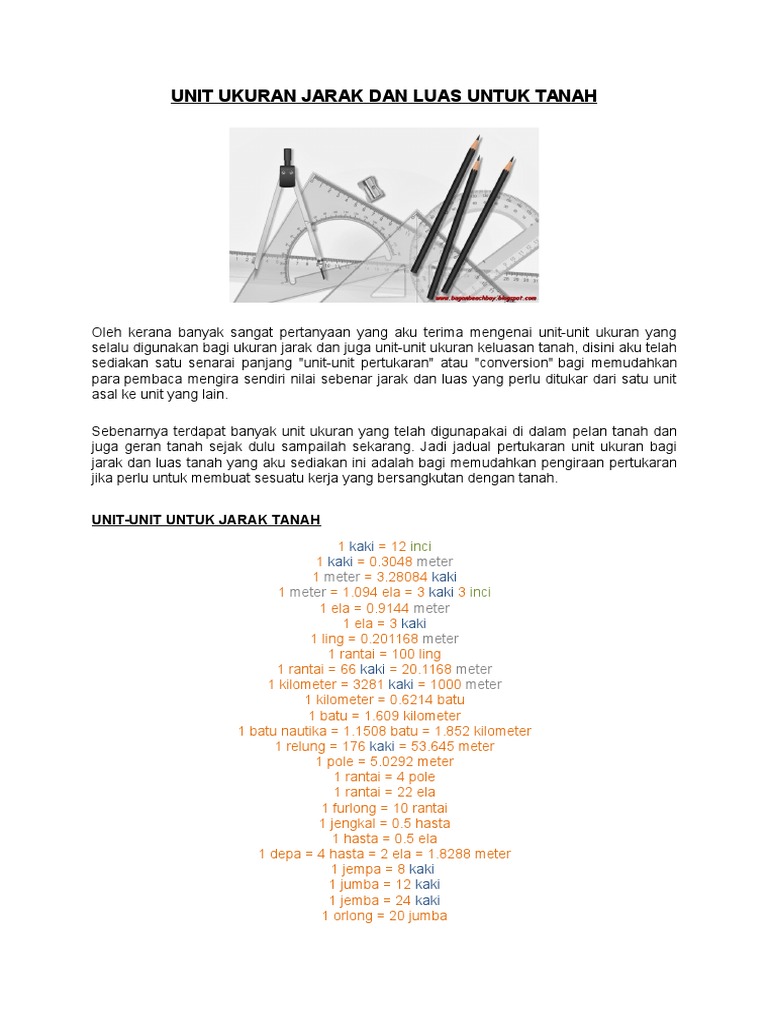 Unit Ukuran Jarak Dan Luas Untuk Tanah