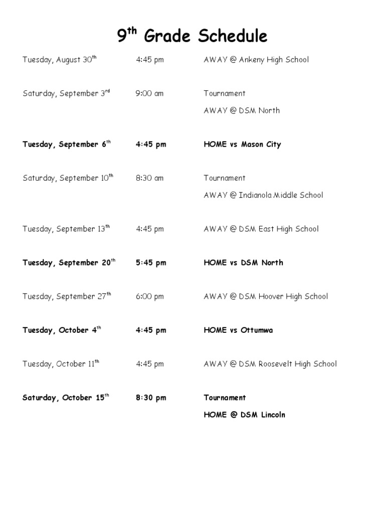9th Grade Schedule | PDF