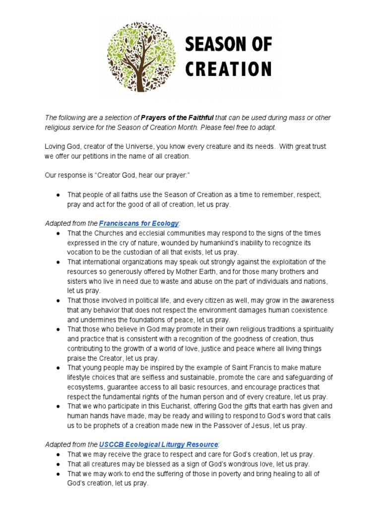 Prayers for the Season of Creation | PDF | Prayer | Faith