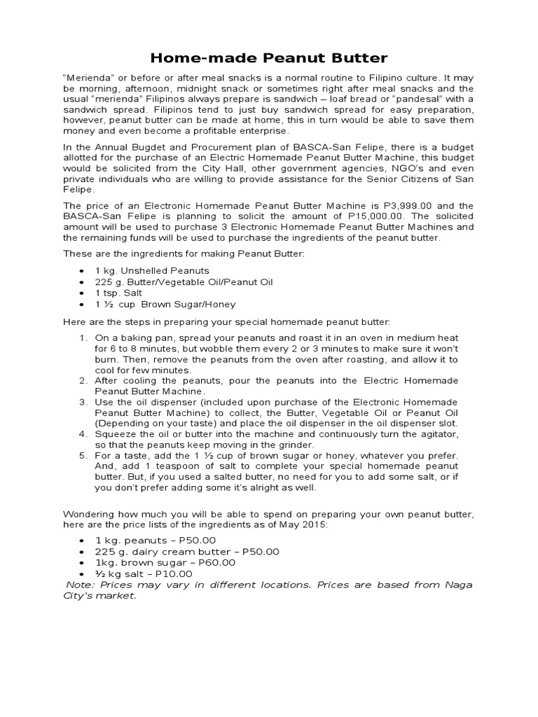 Business Plan - Peanut Butter - Senior Citizens | PDF | Peanuts | Peanut Butter