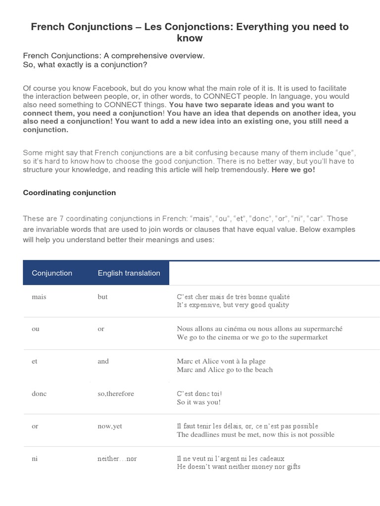 French Conjunctions | PDF | Syntactic Relationships | Semiotics