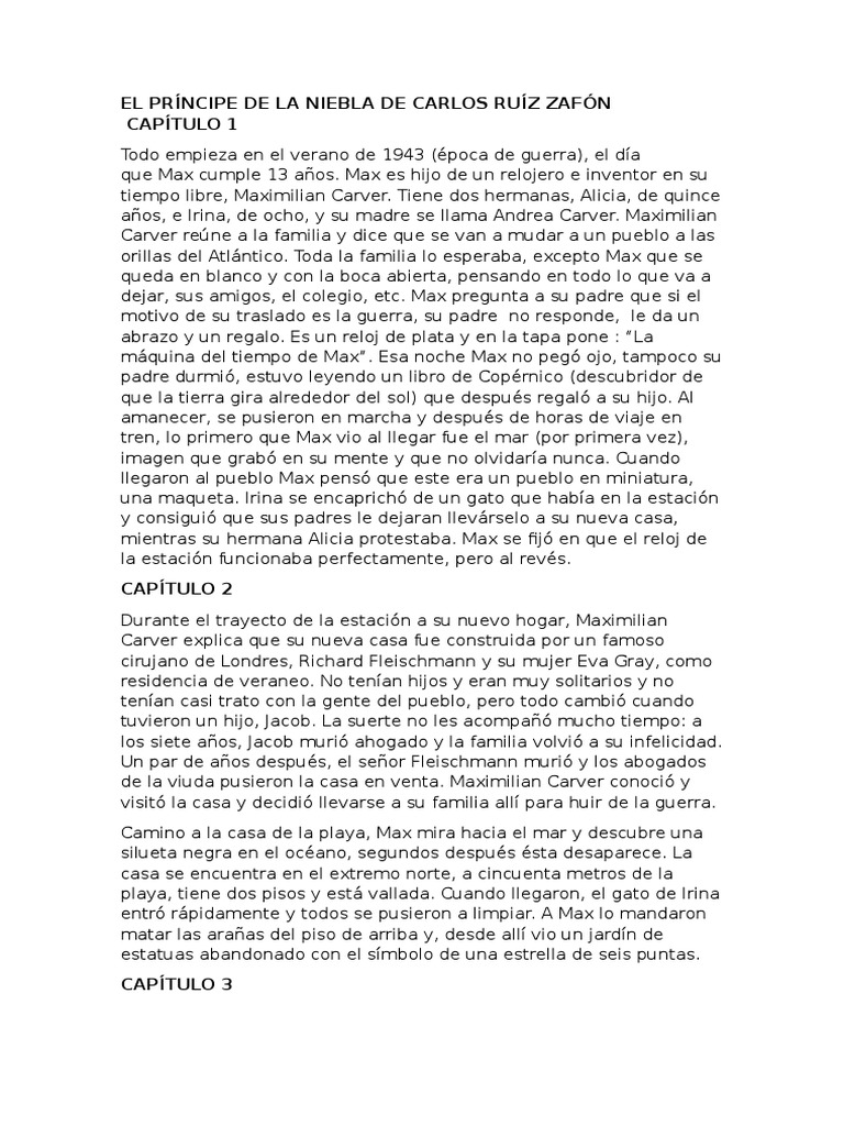 El Príncipe de La Niebla de Carlos Ruíz Zafón-Resumen | PDF | Narración ...