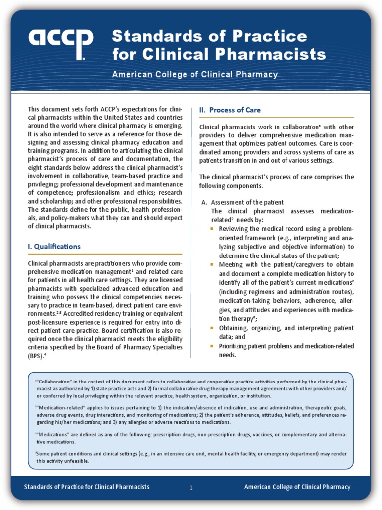ACCP Standards of Practice | PDF | Pharmacy | Pharmaceutical Drug