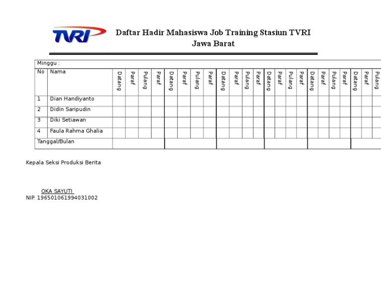 Absensi Job Training | PDF