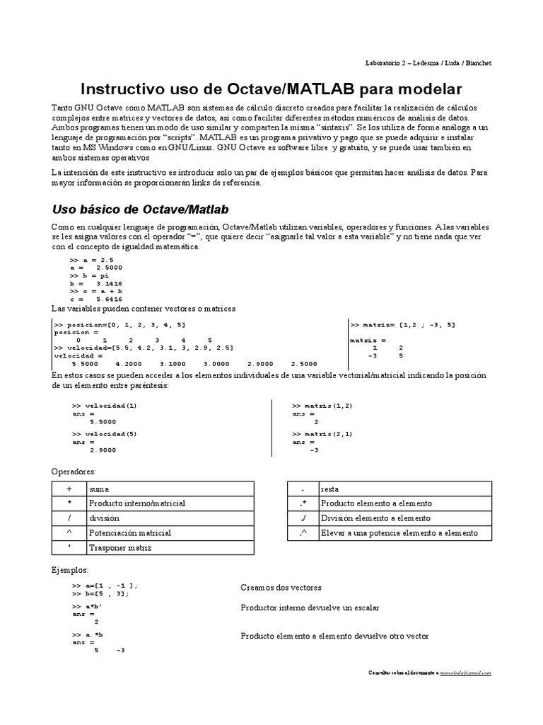 Instructivo Octave MATLAB | PDF | Medición | Diferencia
