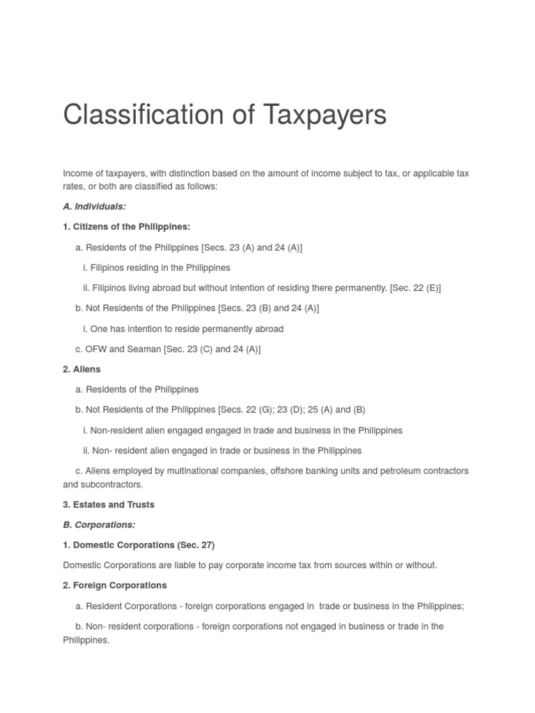 Classification of Taxpayers | PDF | Business | Finance & Money Management