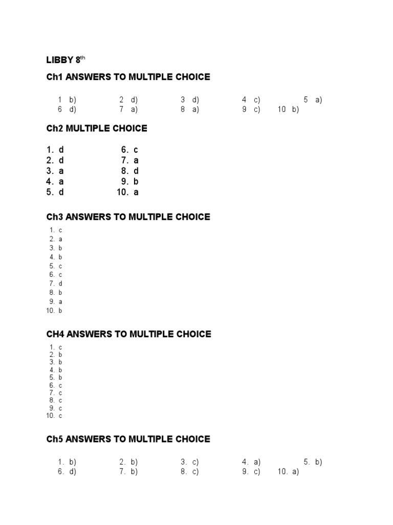 LIBBY 8th Grade Multiple Choice Answer Key Containing Solutions to ...