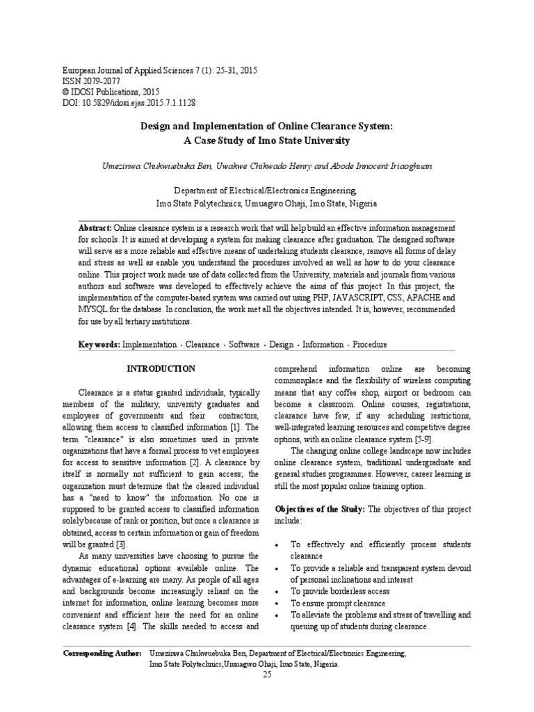 Design and Implementation of Online Clearance System: A Case Study of Imo State University | PDF ...