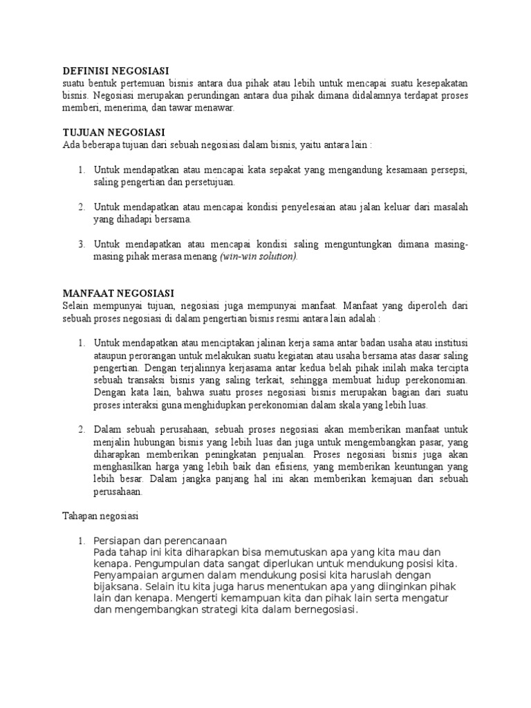 Definisi Negosiasi | PDF