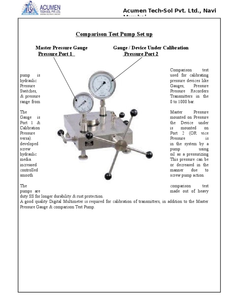 Comparison Test Pump Set Up: Acumen Tech-Sol Pvt. LTD., Navi Mumbai | PDF