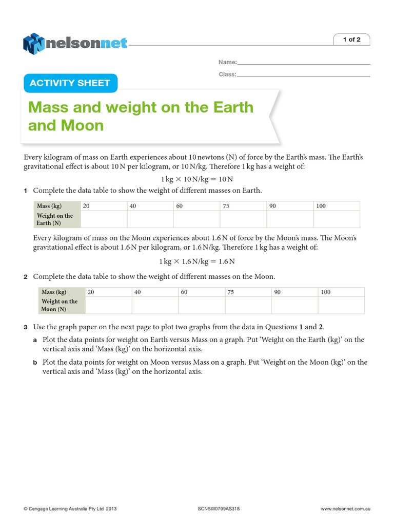 Physics Activity: Earth vs. Moon Weight | PDF | Social Science ...