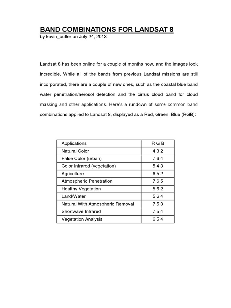 Band Combinations For Landsat 8 Melhor Organizado Pdf