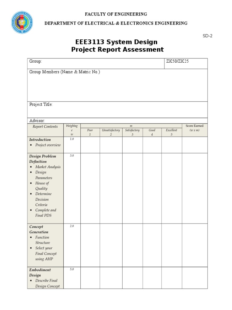 Appendix 4 System Design Report Evaluation Form | PDF