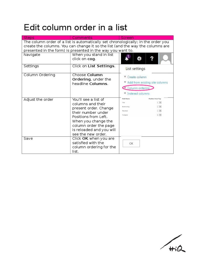 Edit Column Order in A List | PDF