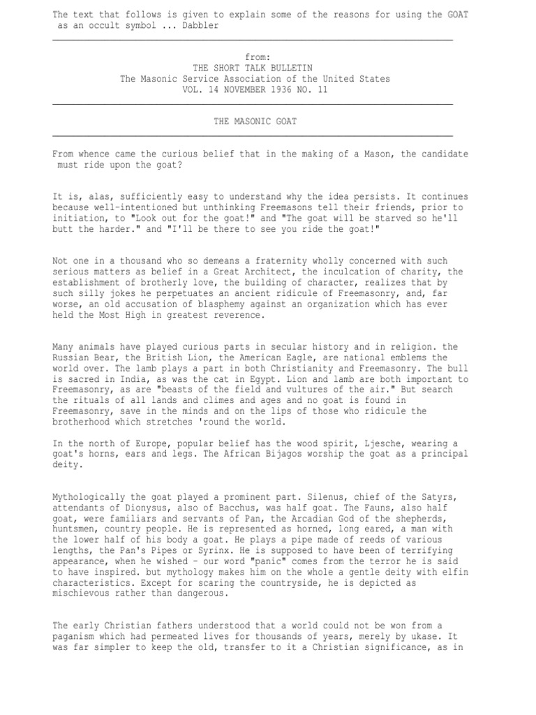 The Masonic Goat Symbol Explained | PDF | Freemasonry | Masonic Lodge