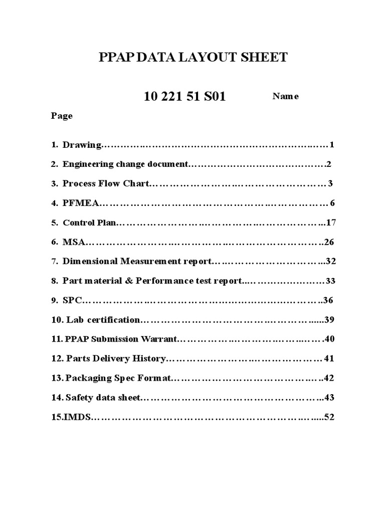 Ppap Data Layout Sheet 10 221 51 S01 | PDF | Information Science ...