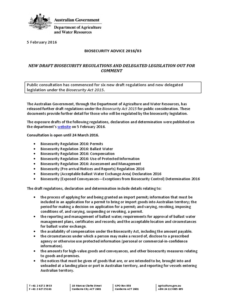 Draft Biosecurity Regulations 2016 Review | PDF | Regulation | Social ...