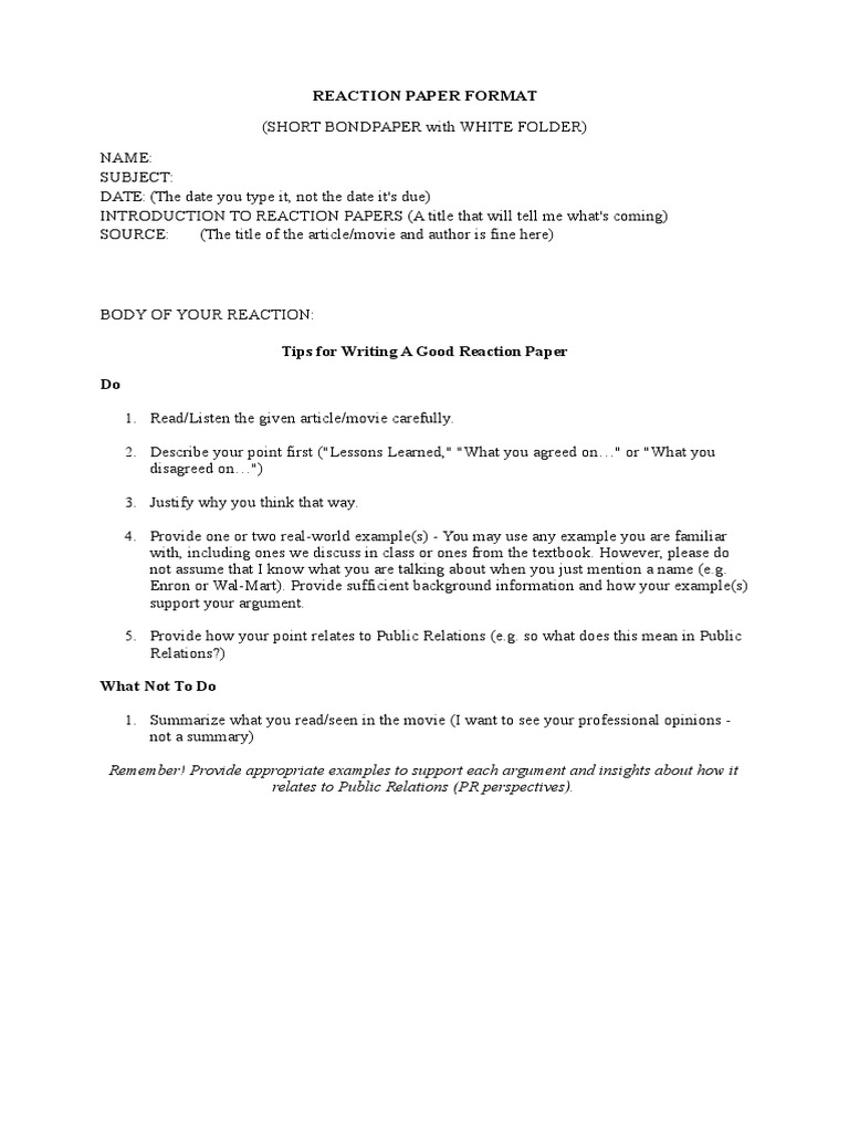 Reaction Paper Format | PDF