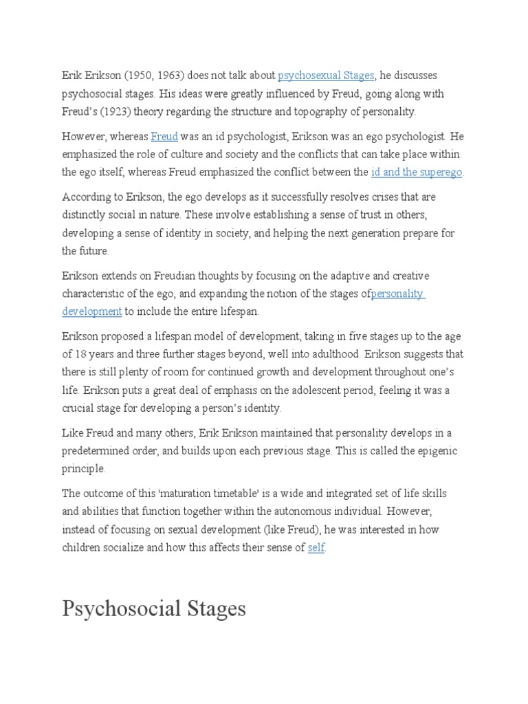 Stages of Psychosocial Development | PDF | Id | Human Development