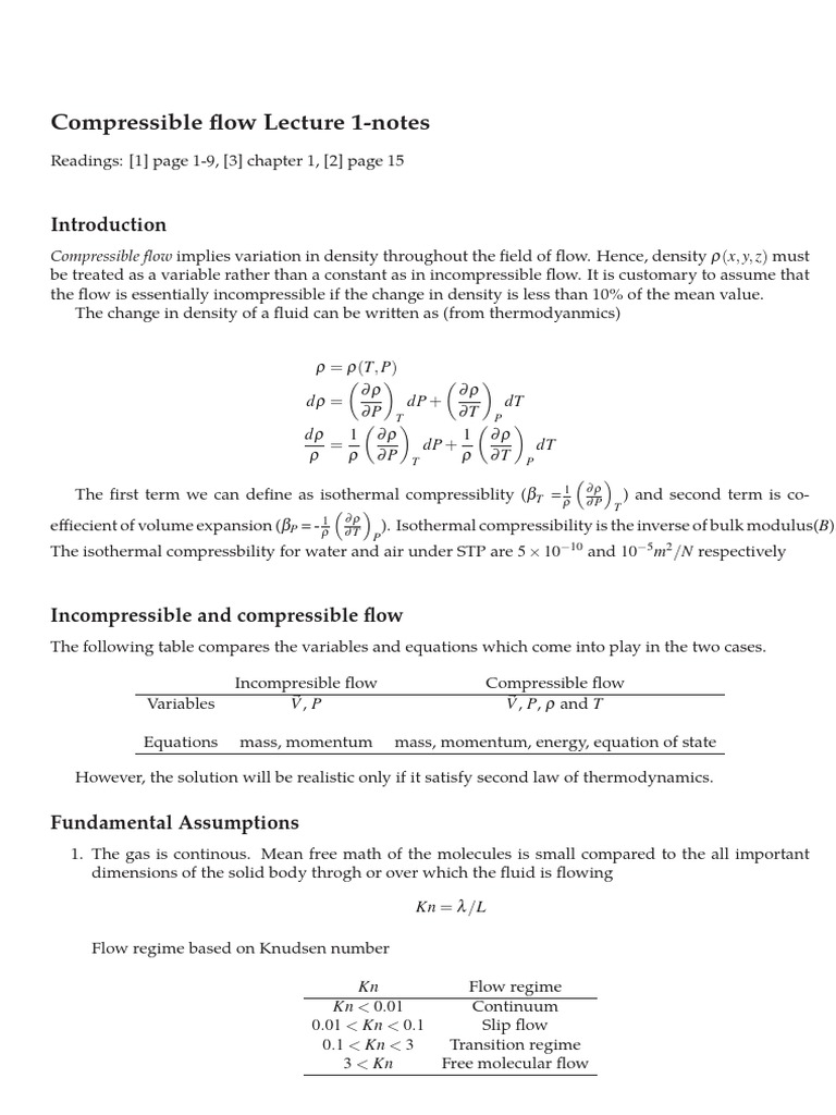 Compressible Flow Lecture 1-Notes | PDF