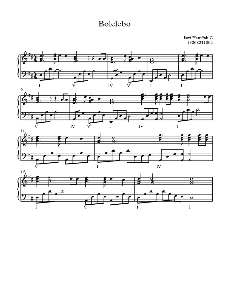 Bolelebo (Indonesian Folksong) - Piano Score | PDF