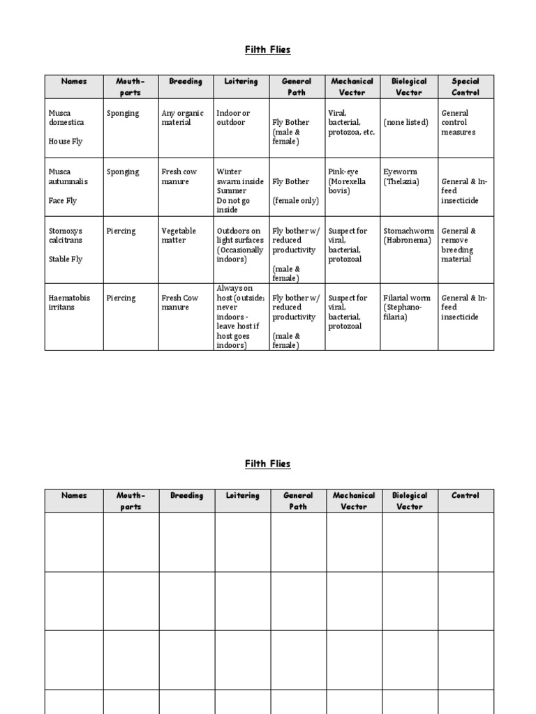 Fly Tables | PDF | Fly | Insects