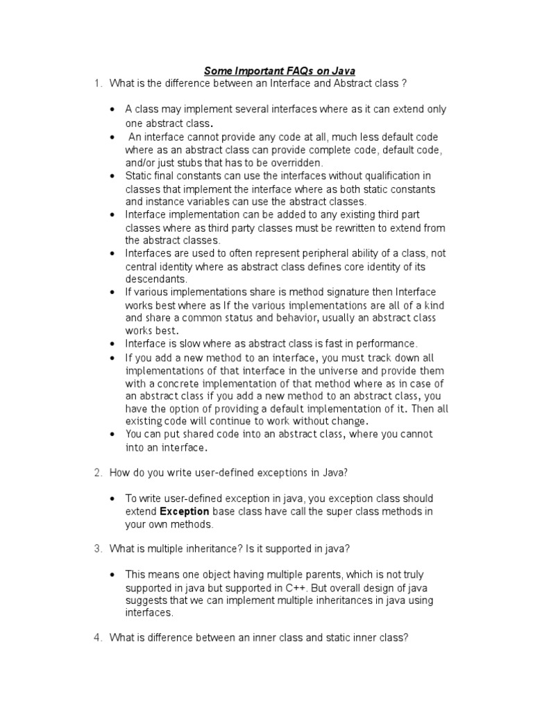 Some Important Faqs On Java | PDF | Class (Computer Programming) | Method (Computer Programming)