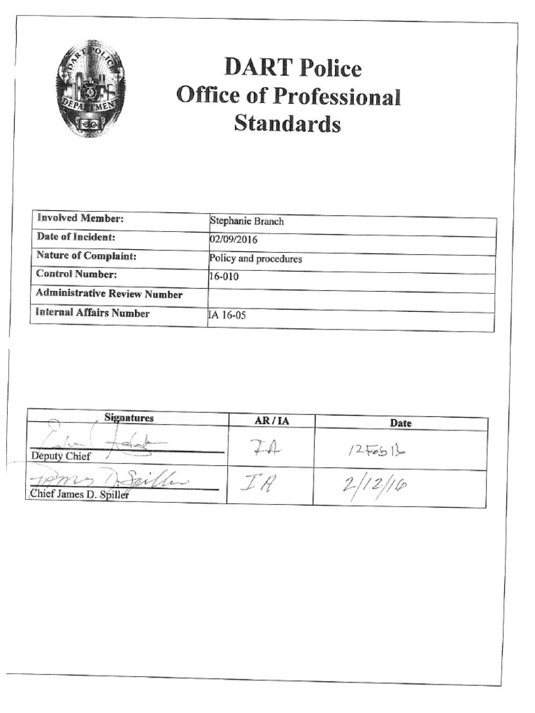 Internal Affairs Report: DART Officer Fabricated Quotes | PDF