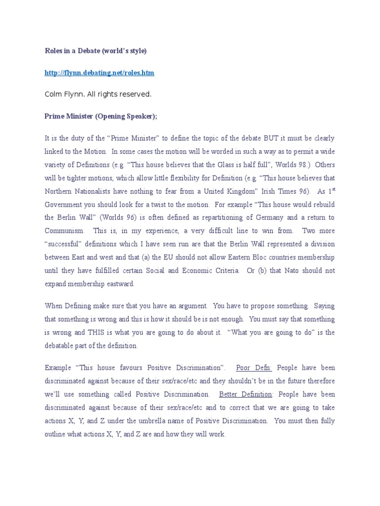 Roles in A Debate | Download Free PDF | Summation | Government